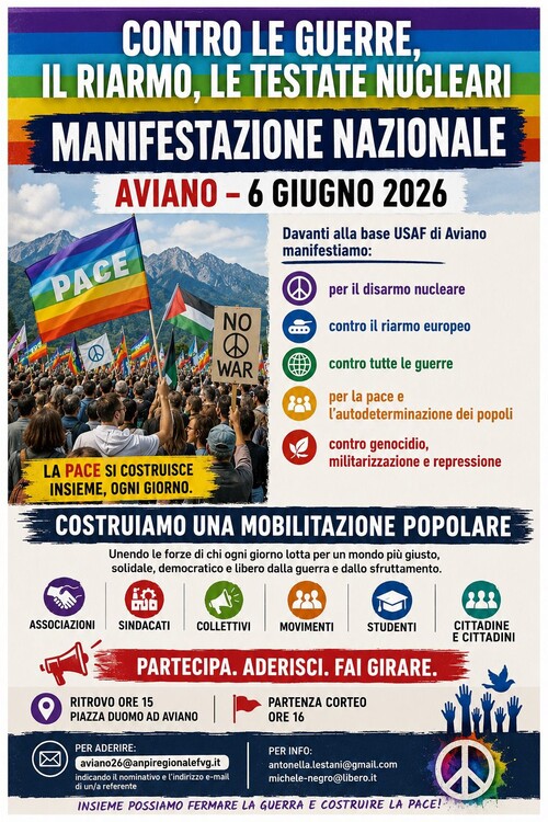 Il 6 giugno manifestazione nazionale davanti alla base USAF di Aviano